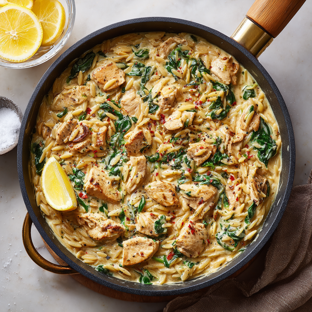 Creamy Chicken & Spinach Orzo Skillet : One-Pan Weeknight Comfort Hero ...